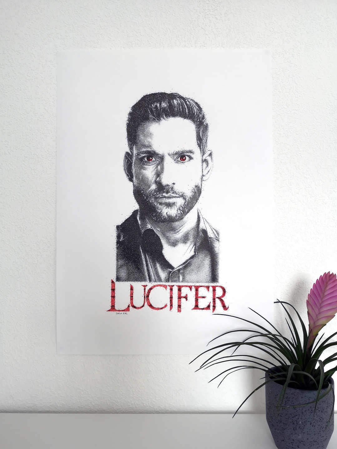 Lucifer ORIGINAL A2 Tom Ellis Pen Drawing Pen Illustration Lucifer ...