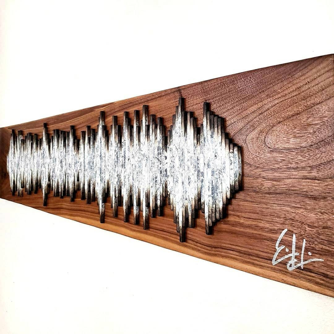 Custom Soundwave Wall Art Live Edge Walnut Wall Art Weathered White ...