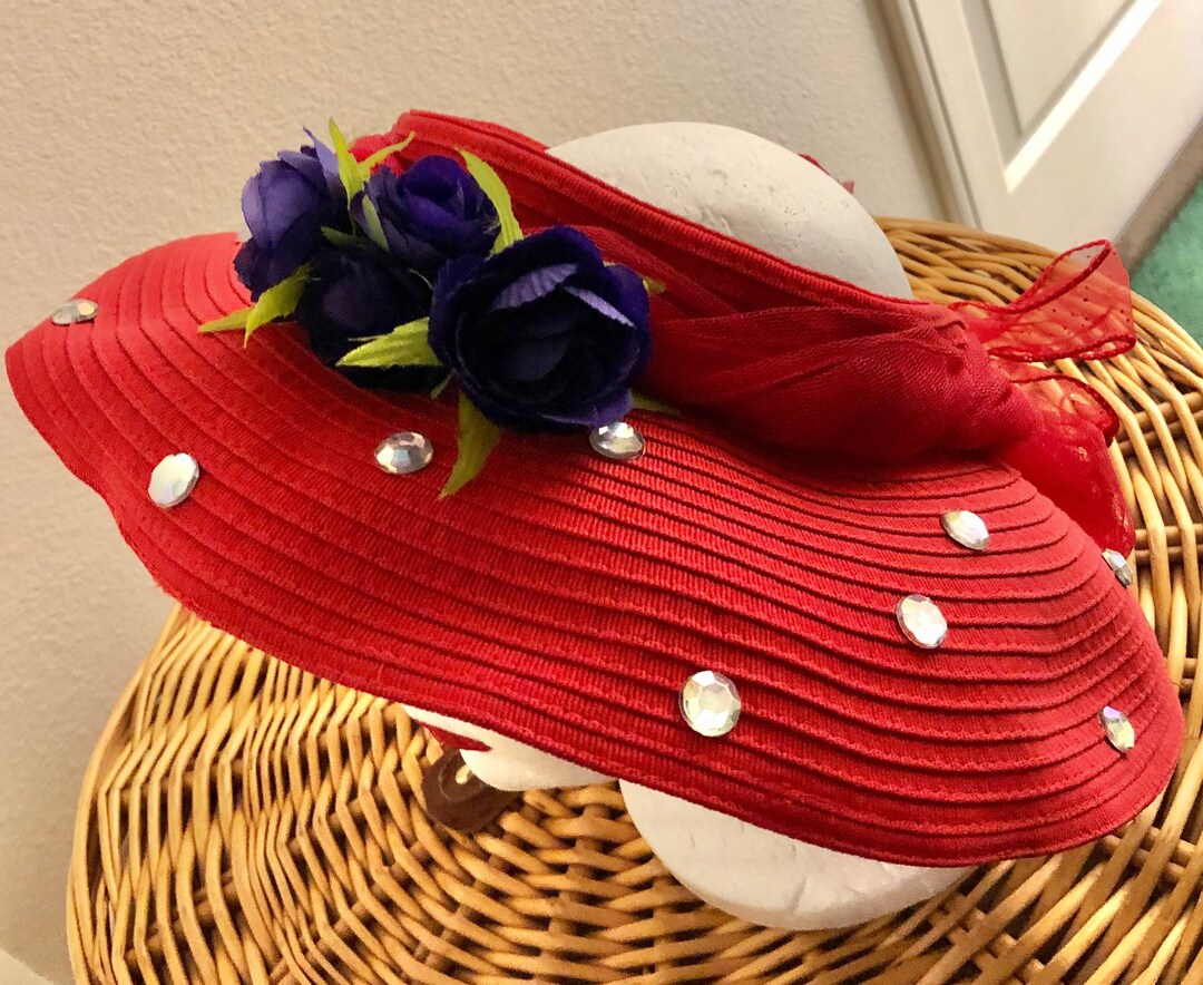 Red Visor Hat - Etsy