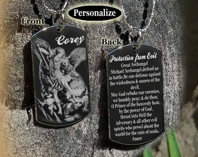St. Michael Protect us from Evil Dog tag Necklace or Key Chain | Etsy