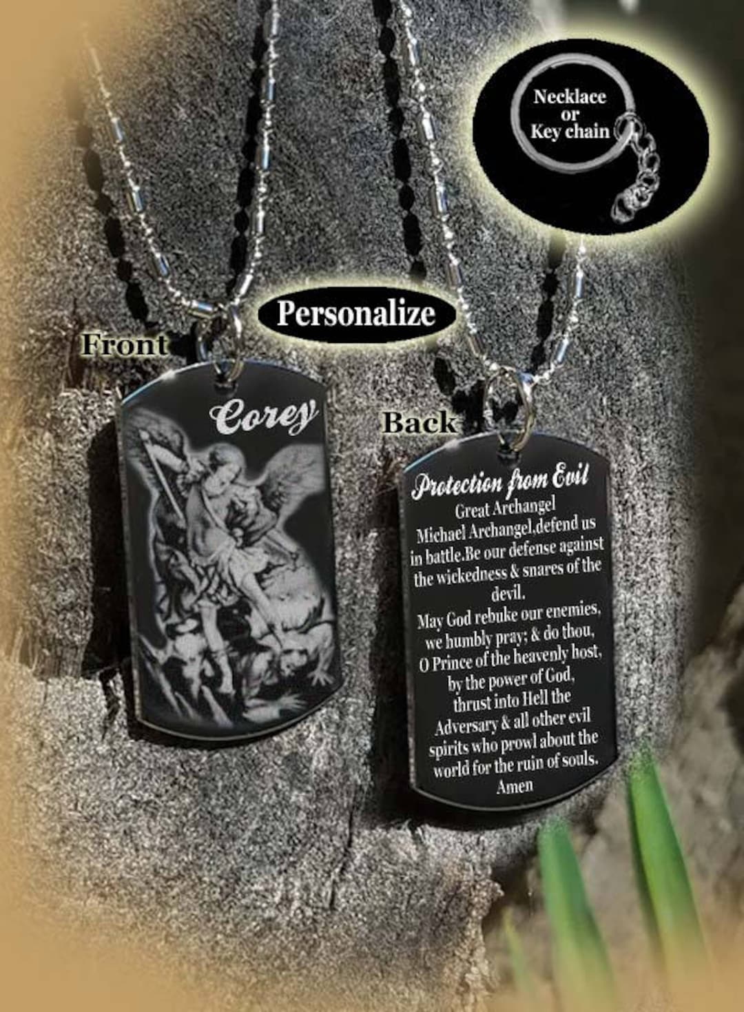 St. Michael Protect Us From Evil Dog Tag Necklace or Key Chain + FREE ...