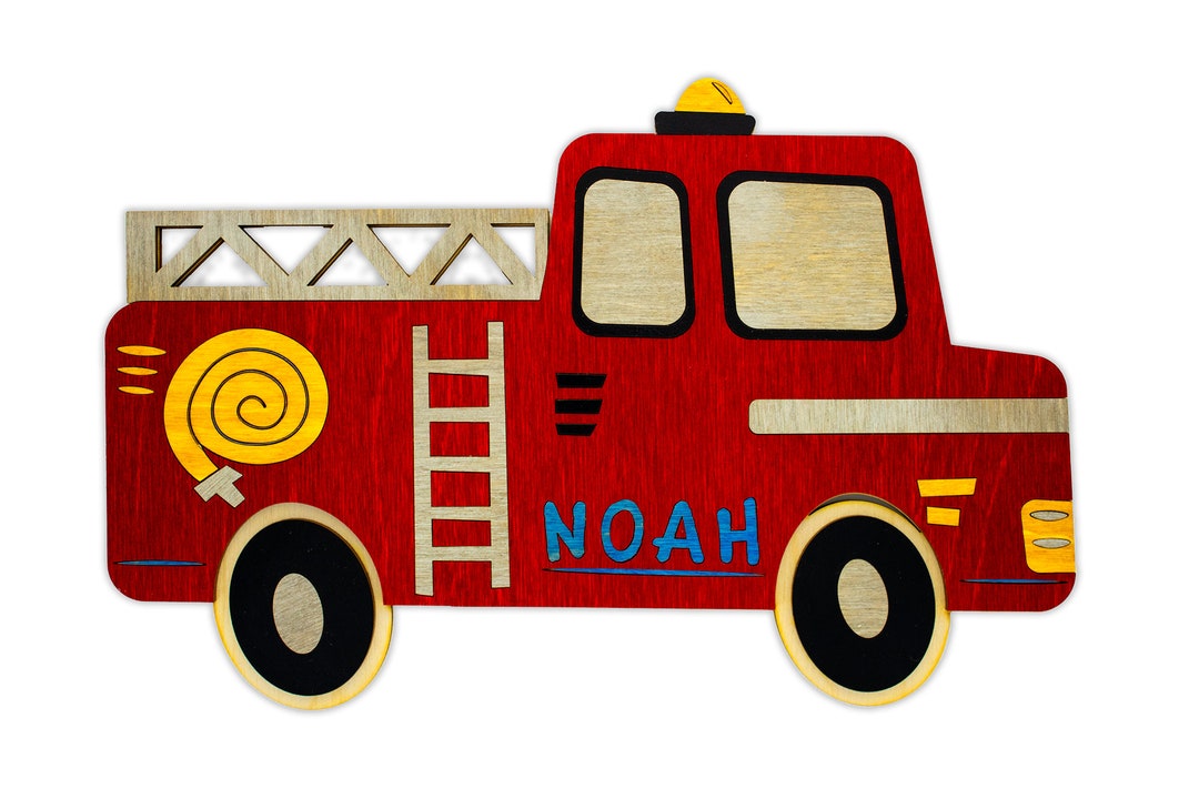 Personalized Firetruck Name Sign - Handcrafted Wooden Fire Engine Room ...