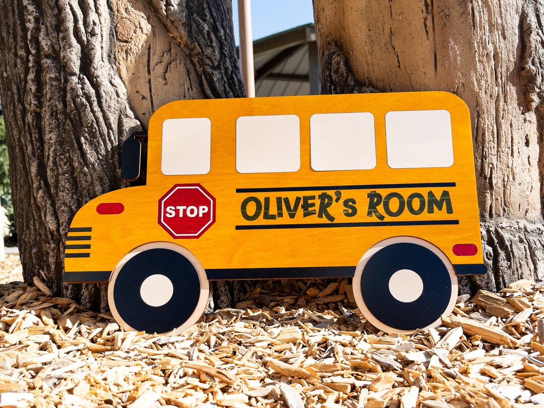 Personalized School Bus Name Sign - Handcrafted Wooden School Bus Room ...