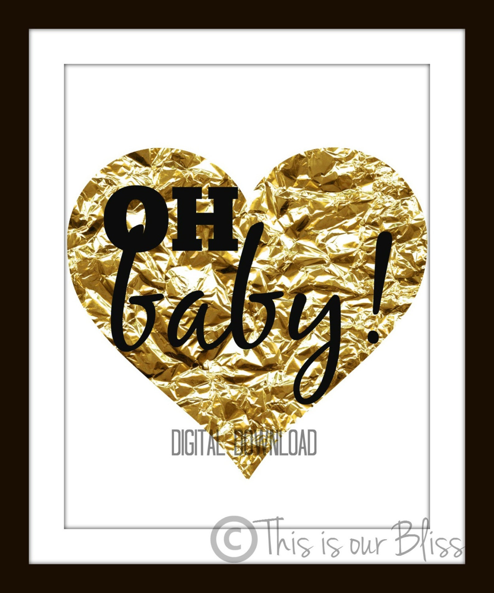 Nursery Word Art Printable - "oh Baby!" - Black and Gold - Faux Gold ...