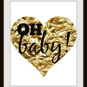Nursery Word Art Printable - "oh Baby!" - Black and Gold - Faux Gold ...