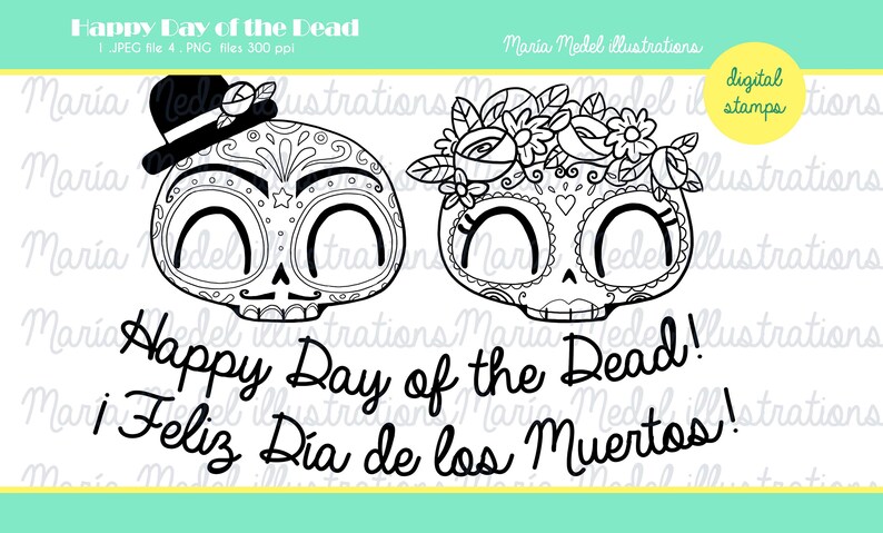 Halloween/dia De Muertos Skulls. Digital Stamps. Personal Use. - Etsy