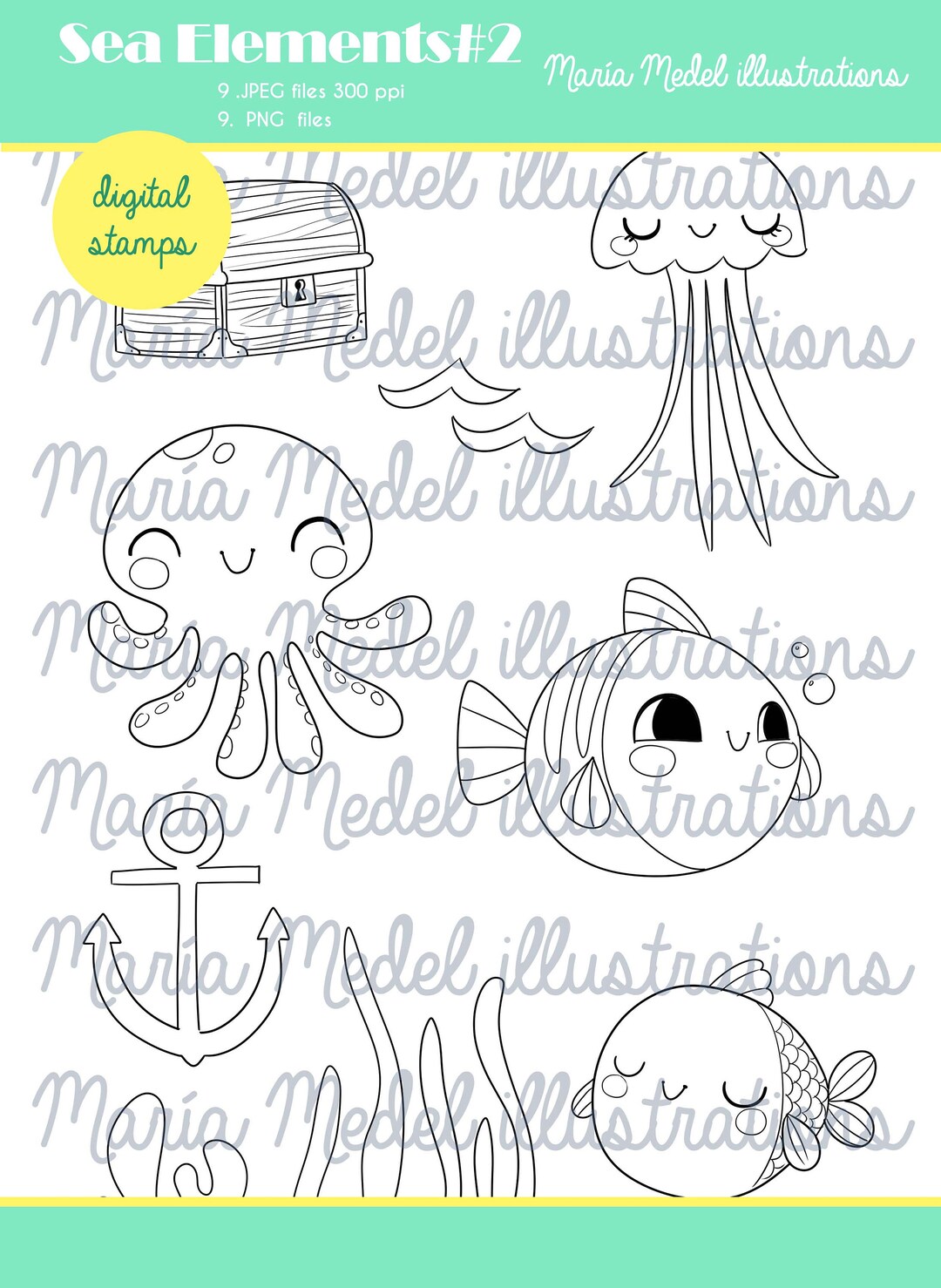 SEA ELEMENTS#2- Digital Stamps for Scrapbooking, Cardmaking... - Etsy