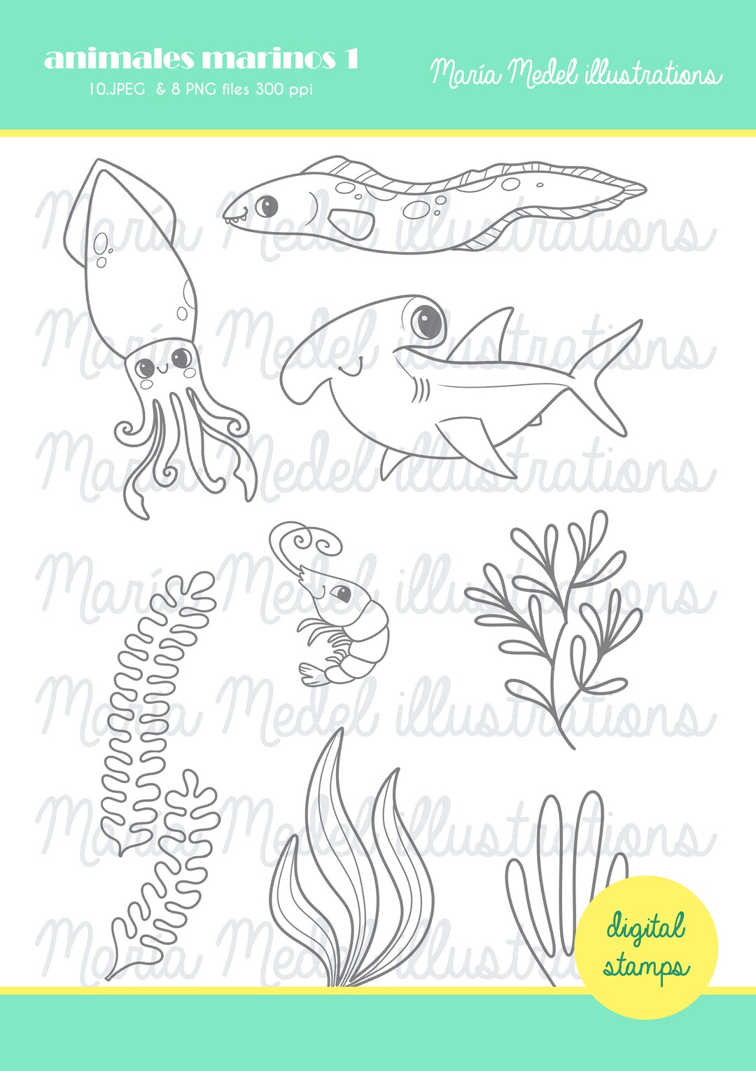 SEA ANIMALS 1 Digital Stamp Set for Scrapbooking, Cardmaking, Kids ...