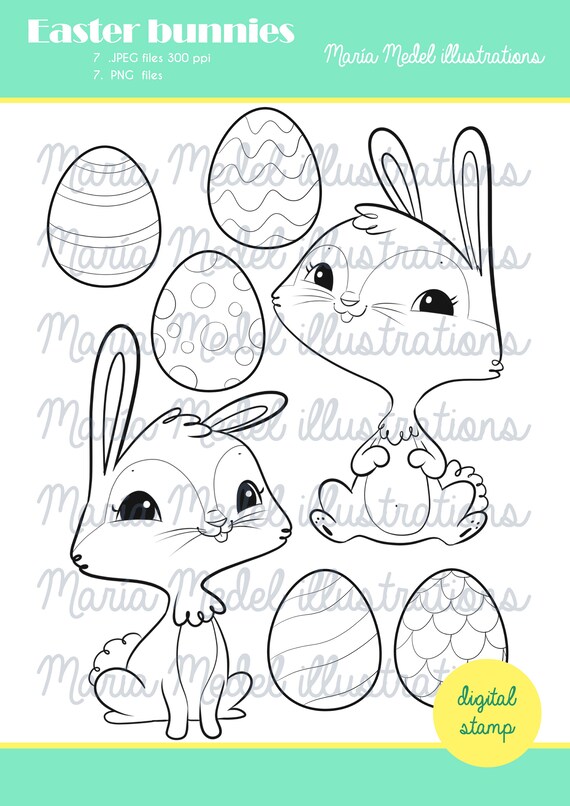Easter Bunnies Digital Stamp Set Instant Download for - Etsy