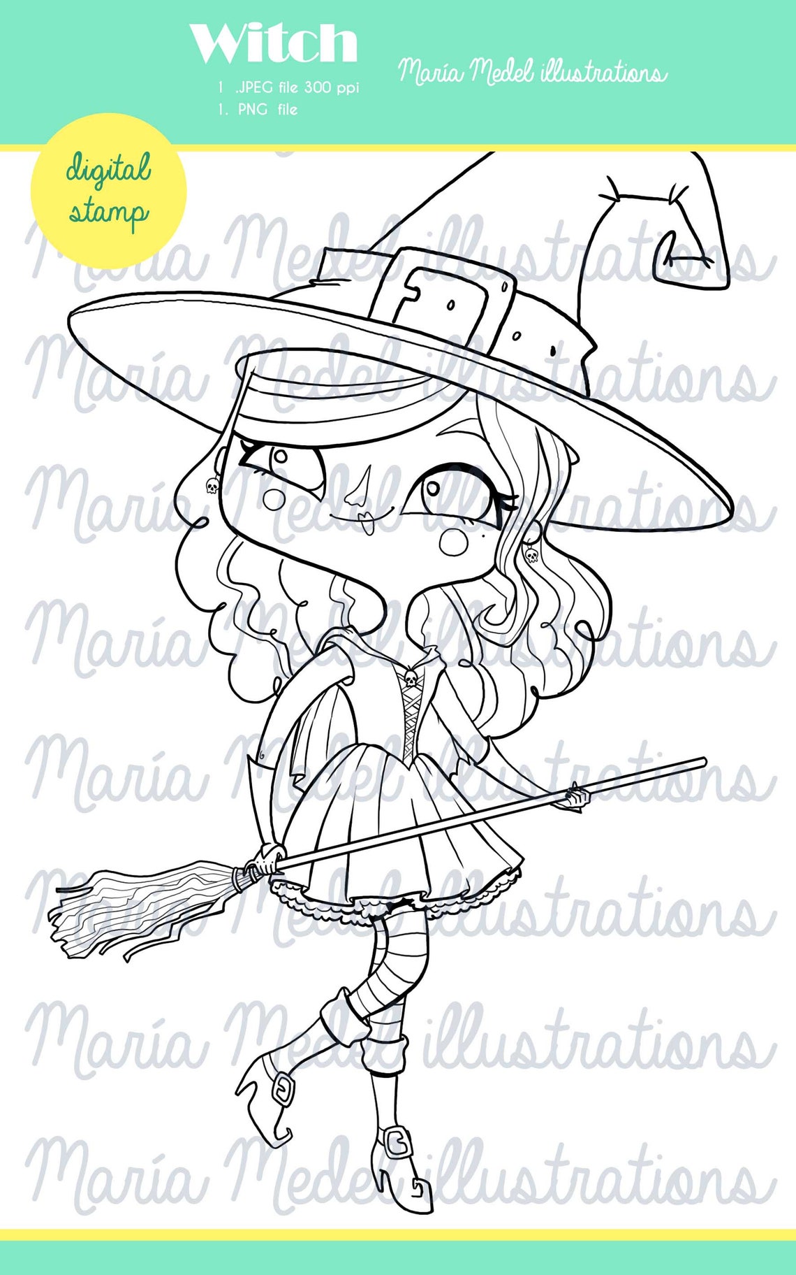 WITCH-DIGITAL STAMP for Scrapbooking Card Making. Instant - Etsy