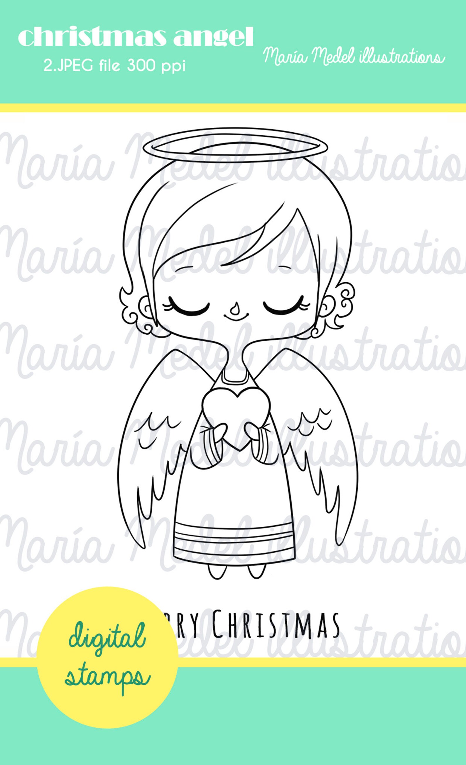 CHRISTMAS ANGEL Digital Stamp for Christmas Crafts | Etsy