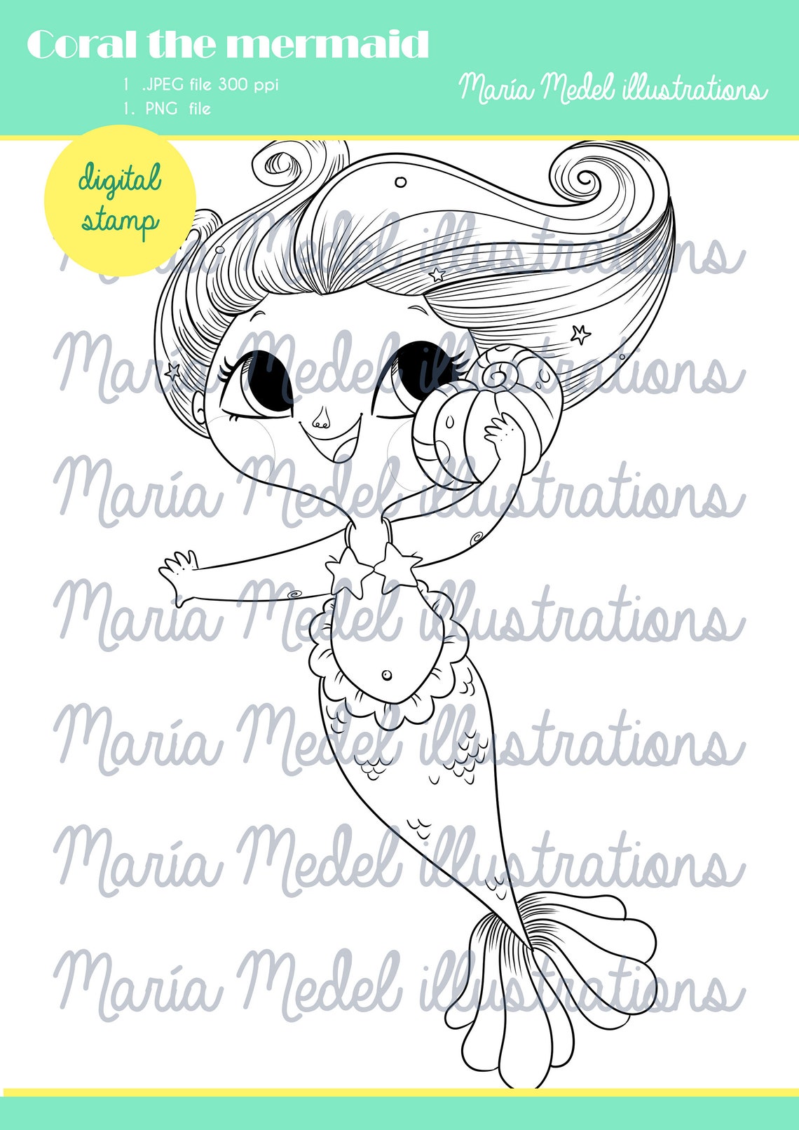 LITTLE MERMAID Digital Stamp for Scrapbooking Cardmaking... - Etsy