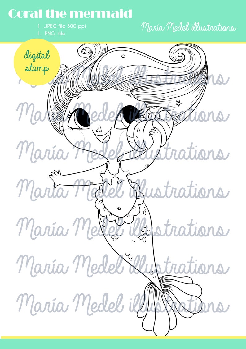LITTLE MERMAID Digital Stamp for Scrapbooking Cardmaking... - Etsy