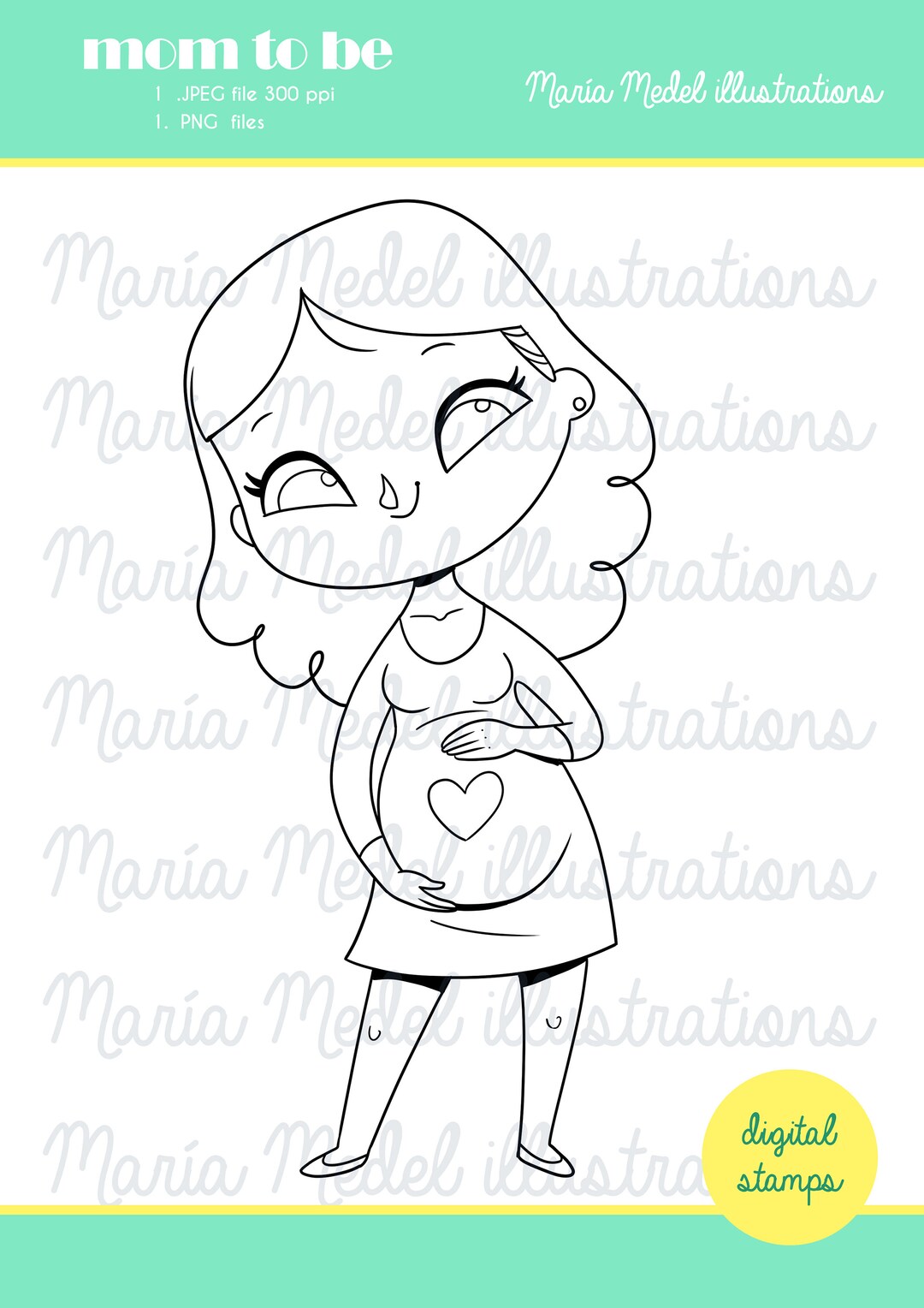MOMMY TO BE- Digital Stamp, Lineart Illustration for Scrapbooking, Card ...