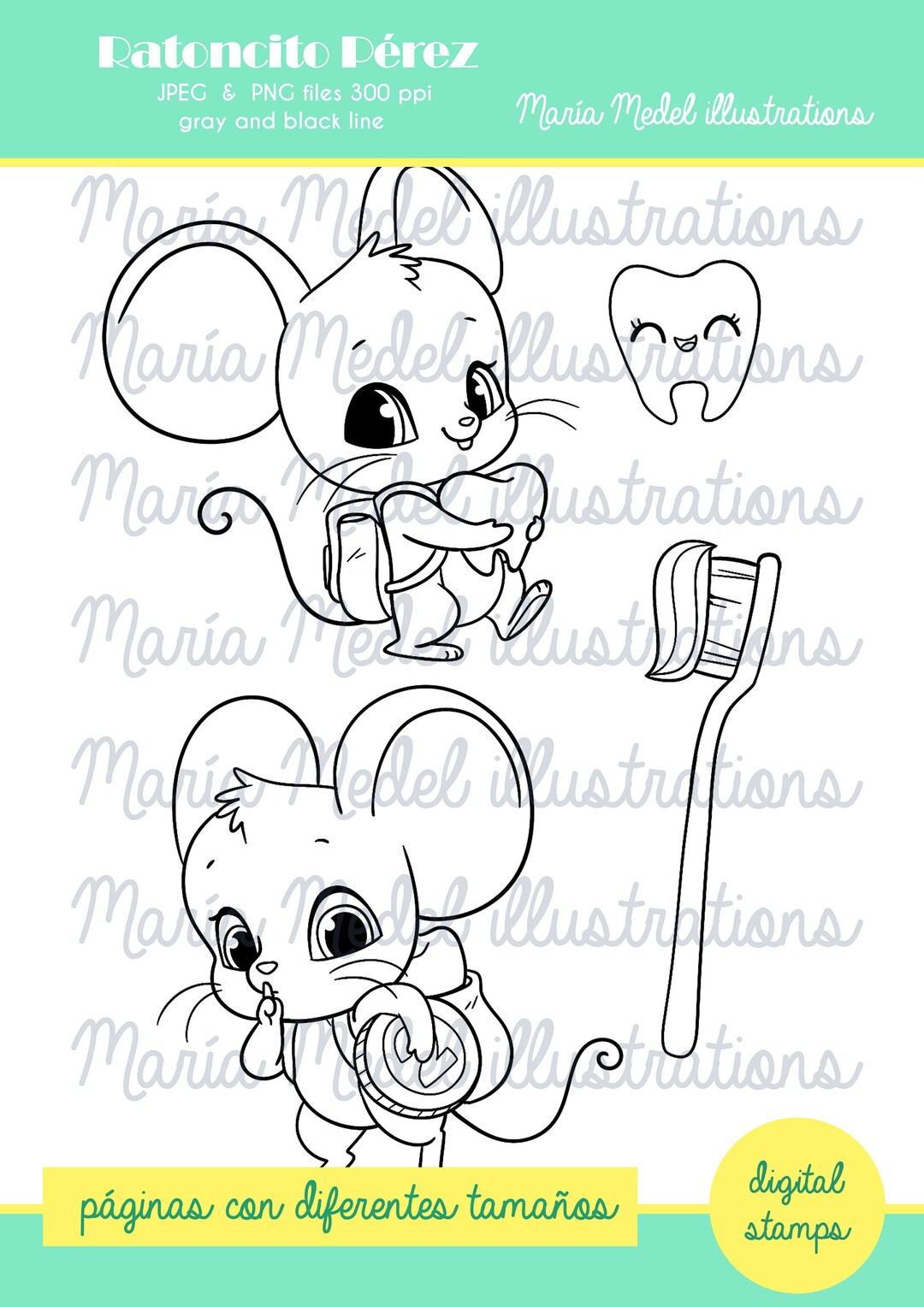 Ratoncito Perez Set DIGITAL STAMP SET for Scrapbook, Cardmaking, Adult ...