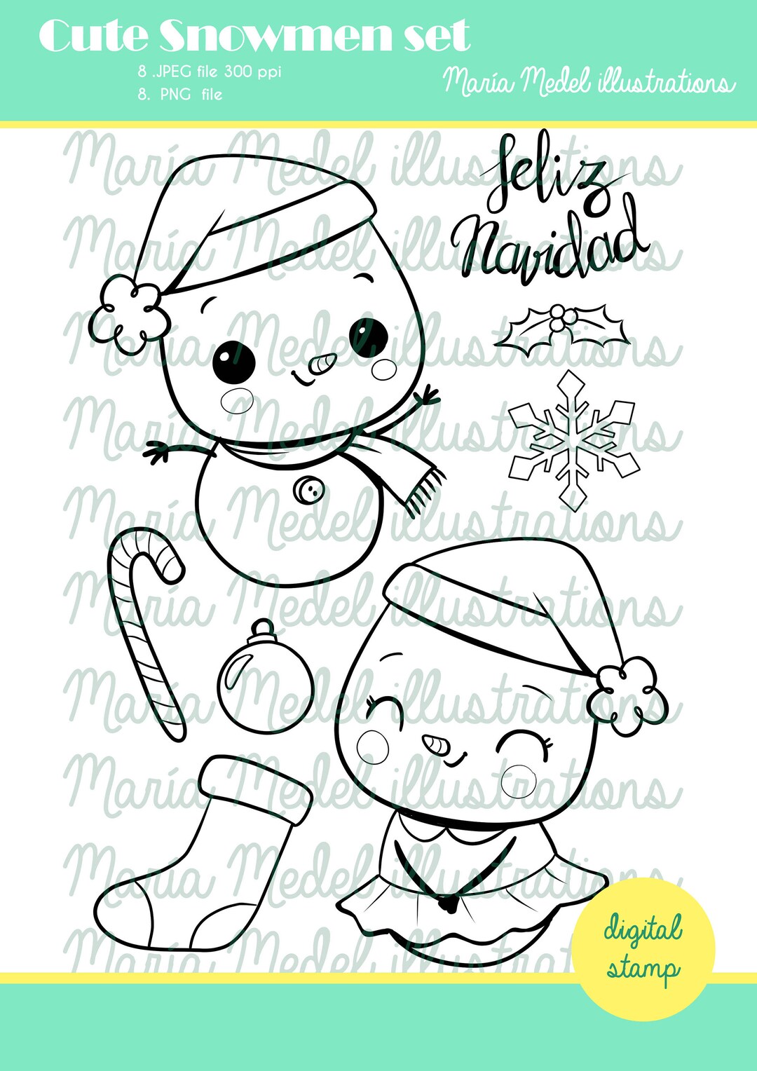 CUTE SNOWMEN SET- Digi Stamp Set for Scrapbooking, Cardmaking, Project ...