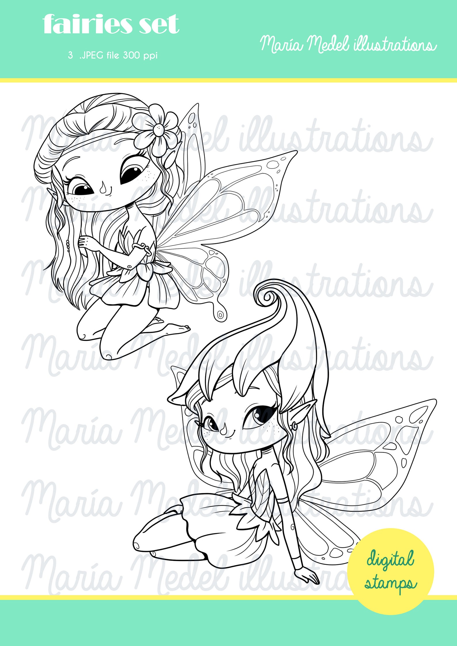 Fairies Set DIGITAL STAMP SET for Scrapbooking Cardmaking | Etsy