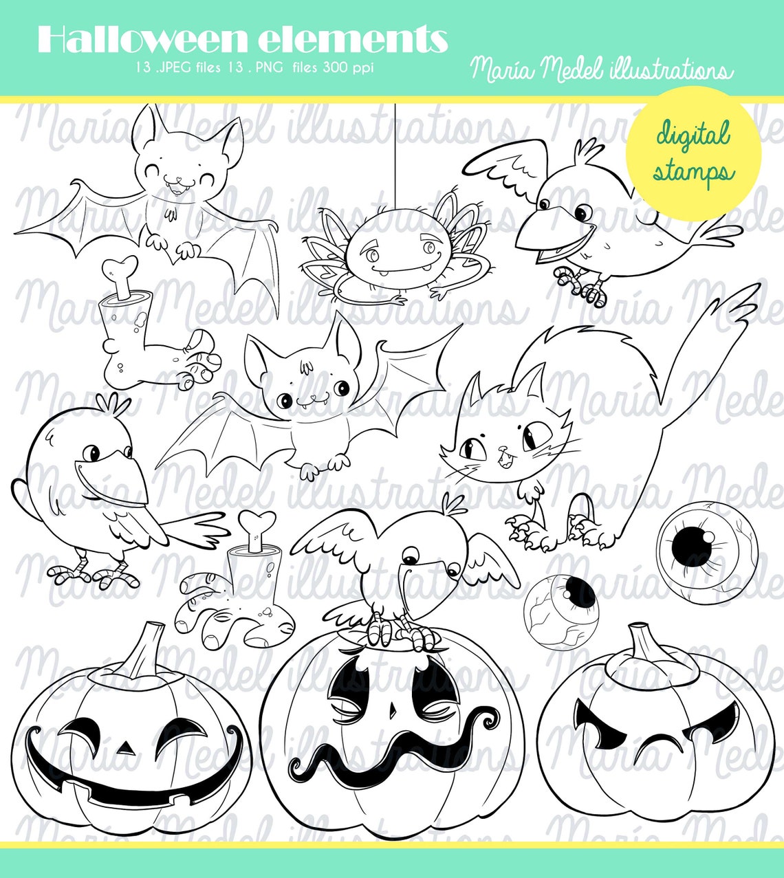 Halloween Digital Stamps Set for Scrapbooking Cardmaking and | Etsy