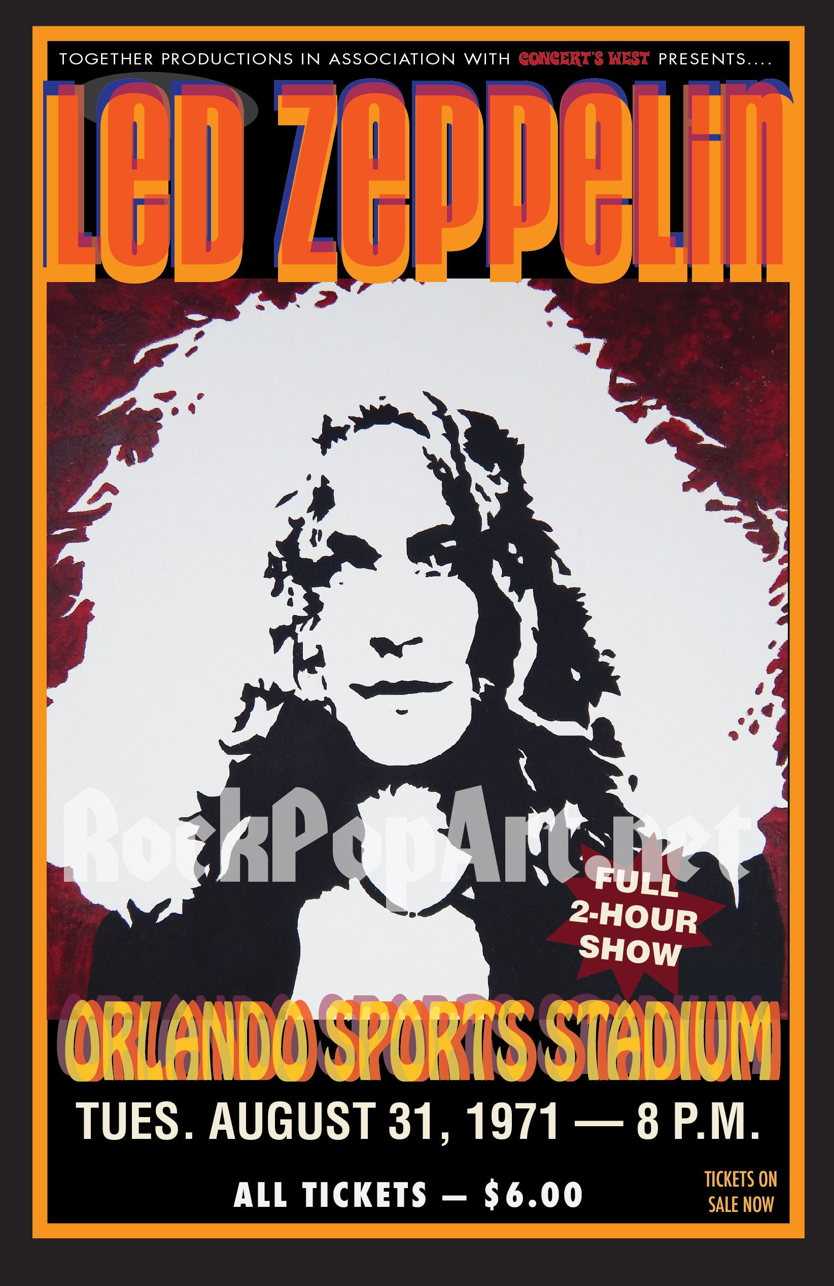 LED ZEPPELIN 1971 Orlando Concert Poster re-imagined with Rock | Etsy