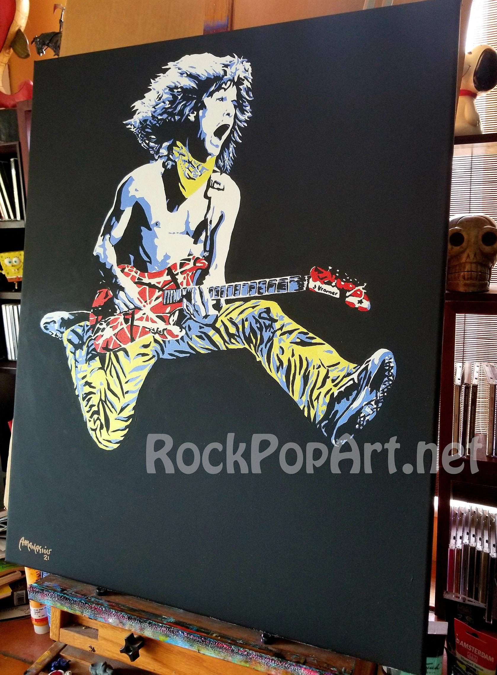 ORIGINAL eddie Van Halen Pop Art Painting 24x30 Portrait Guitar God ...