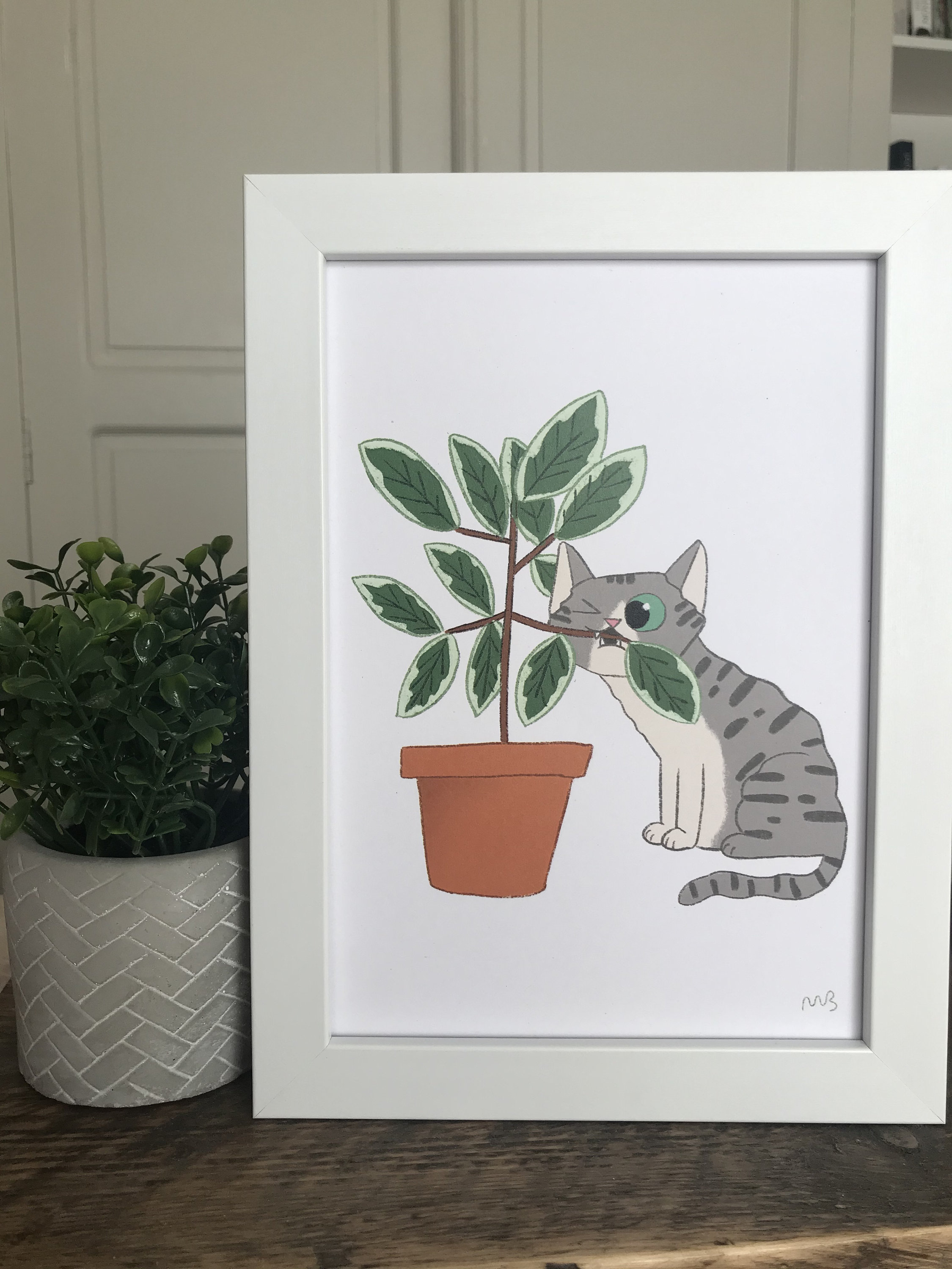 Cat Biting Plant, Art Print - Etsy