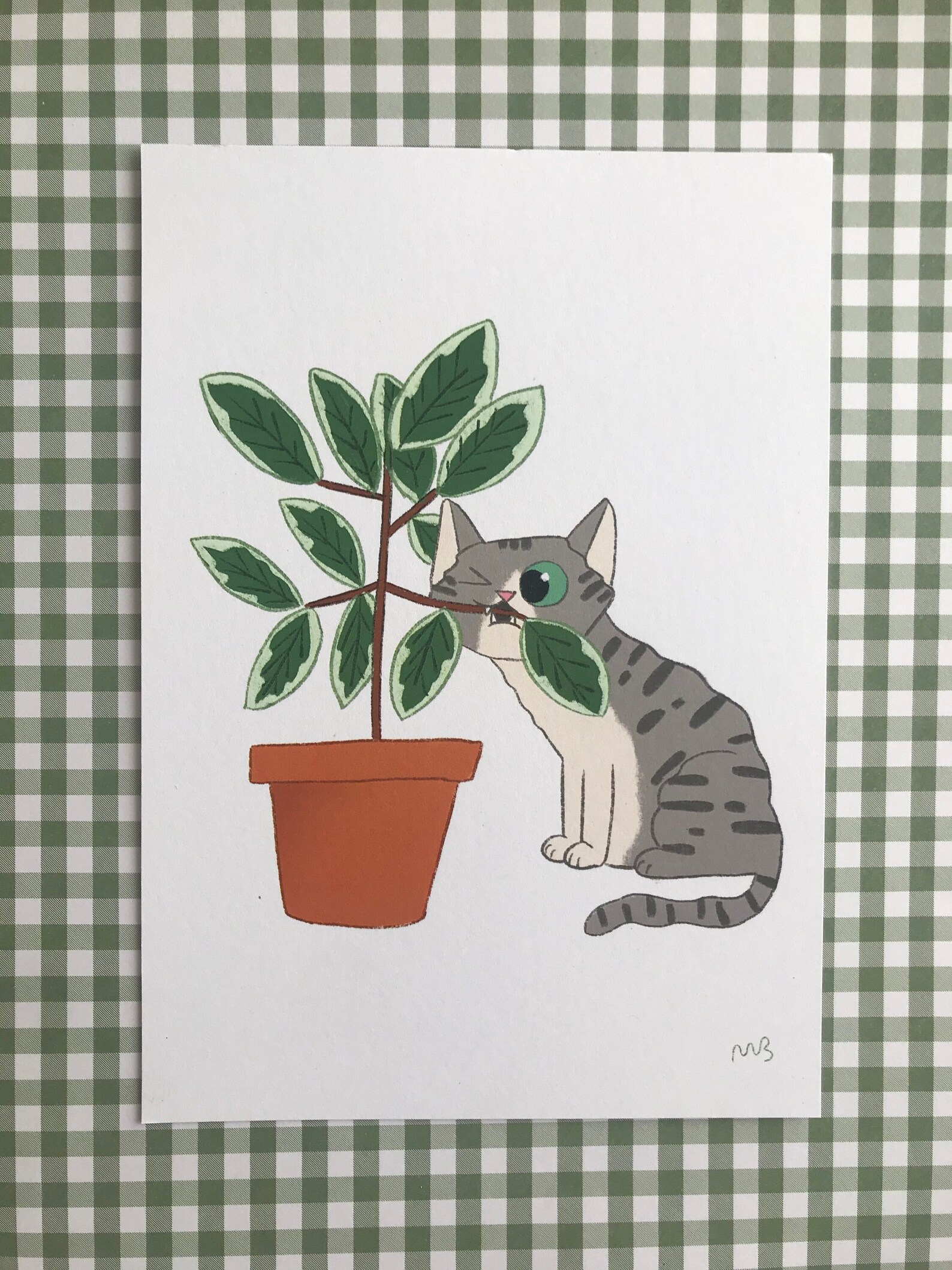 Cat Biting Plant, Art Print - Etsy