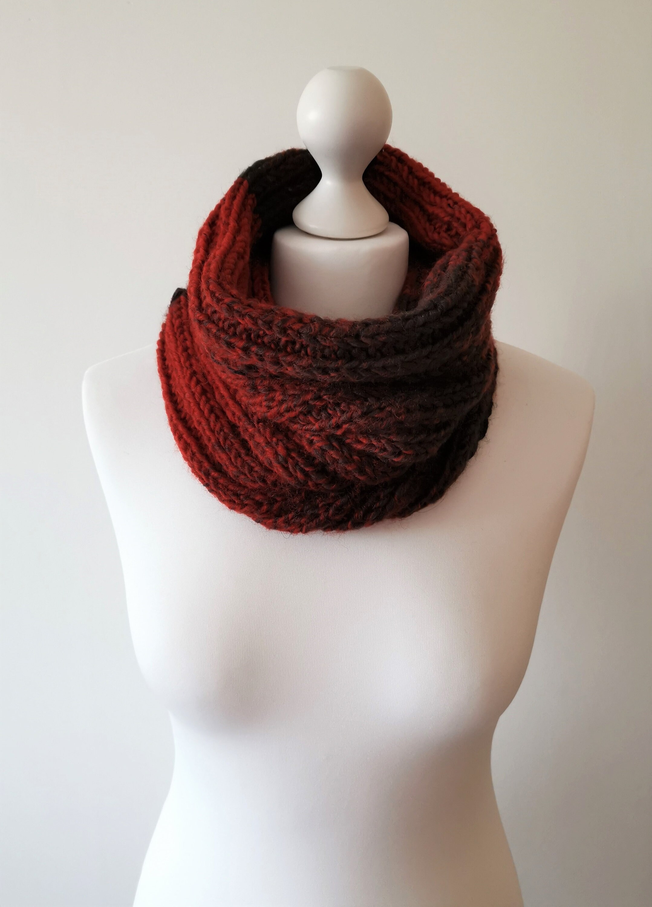 Dark Burnt Orange Knit Scarf Ombre Knitted Scarf Dark Orange and Brown ...