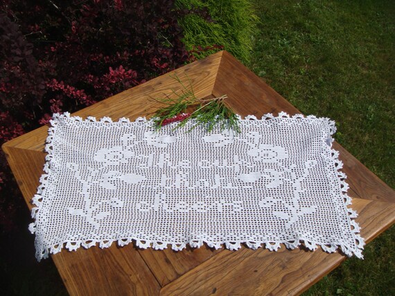 Vintage Filet Crochet Lace Tray-cloth With the Cup That | Etsy