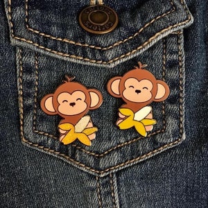 Monkey Enamel Pin, Kawaii Enamel Pin, Cute Enamel Pin, Monkey With ...