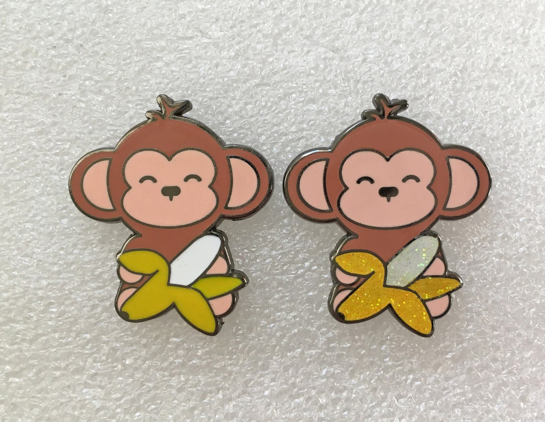 Monkey Enamel Pin, Kawaii Enamel Pin, Cute Enamel Pin, Monkey With ...