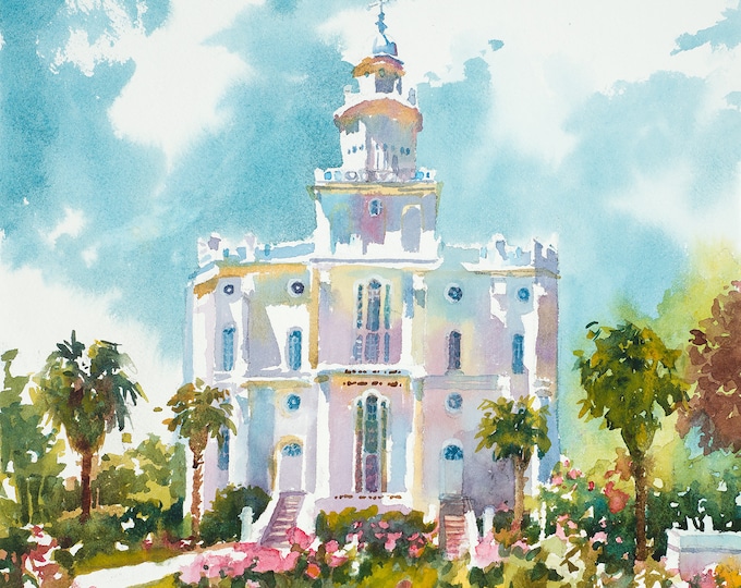 St. George Utah LDS Temple, LDS Temple, Temple Watercolor, St. George ...
