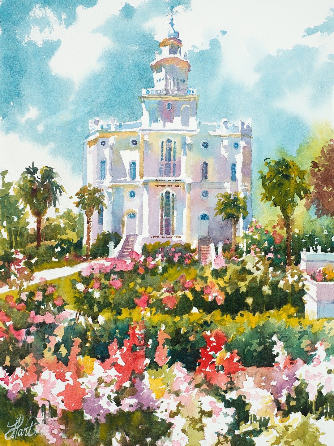 St. George Utah LDS Temple, LDS Temple, Temple Watercolor, St. George ...