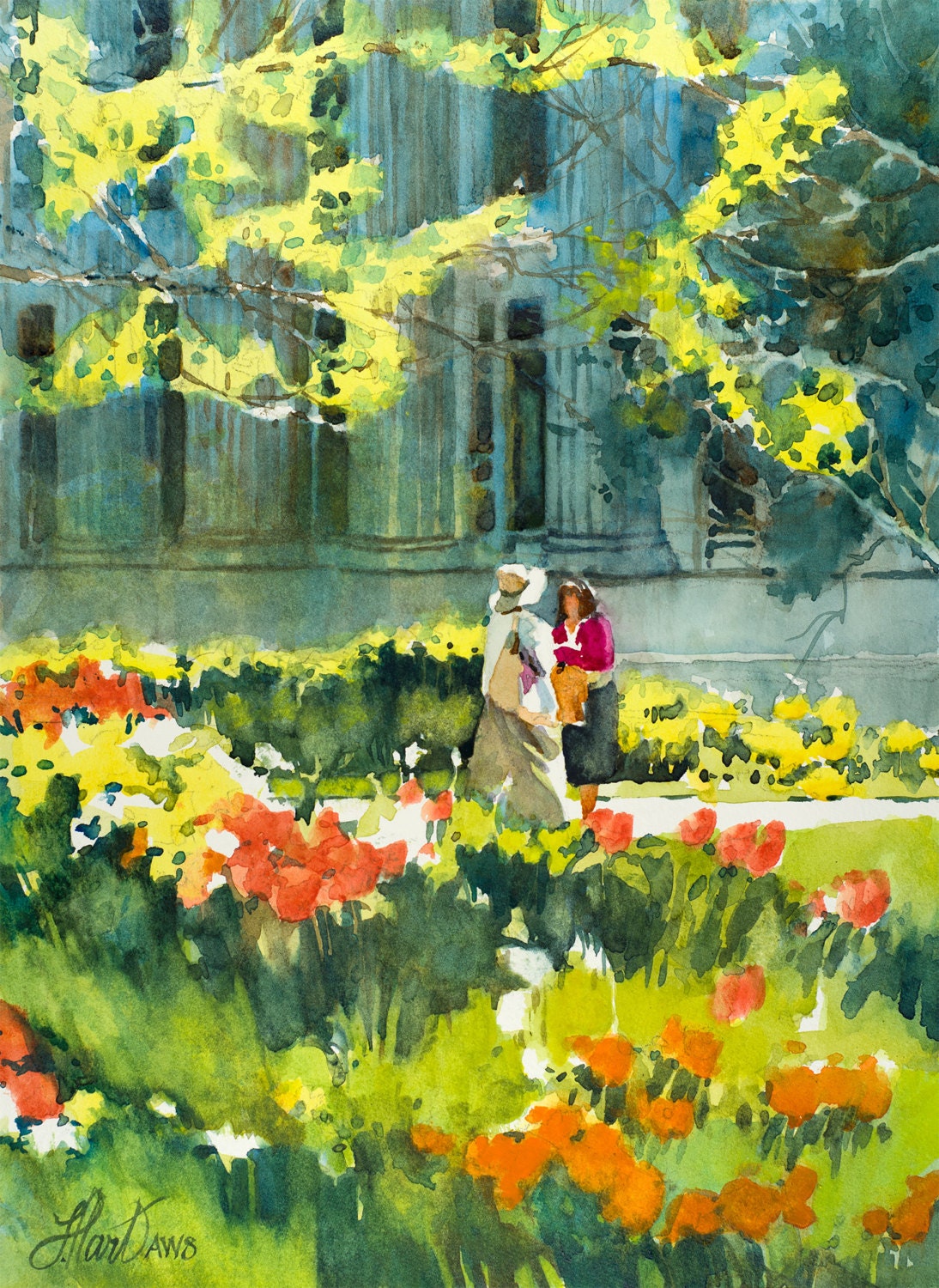 Garden Watercolor Painting, Spring Watercolor Painting, Flower ...