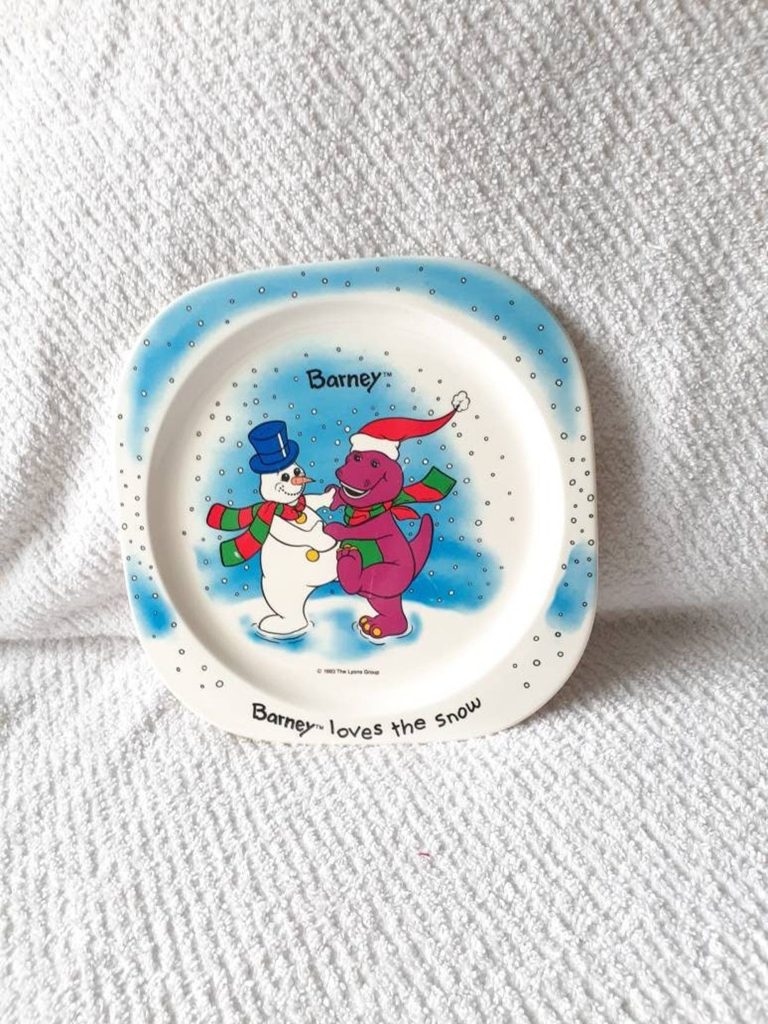 Barney Plastic Plate Barney Loves the Snow Winter Skating - Etsy