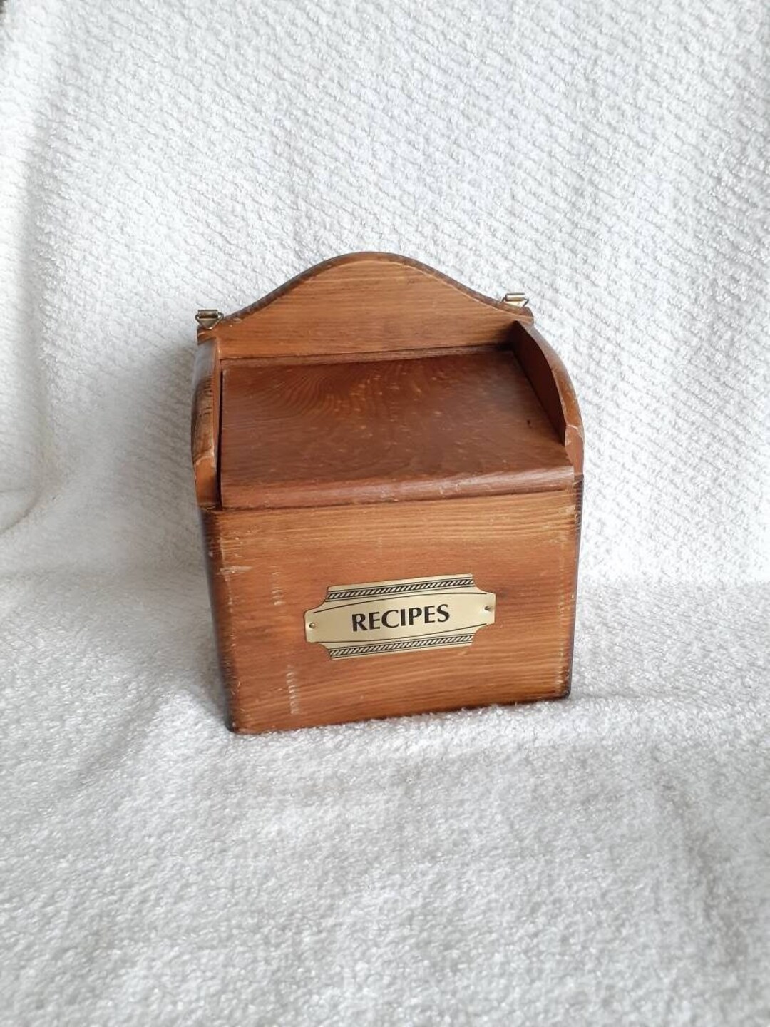 Vintage Wood Recipe Box for Hanging Hinge Lid Plated Front - Etsy