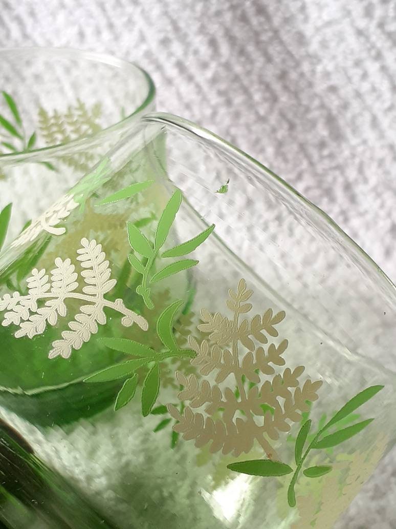 Libbey Green Fern Leaf Vintage Glassware Pair - Etsy