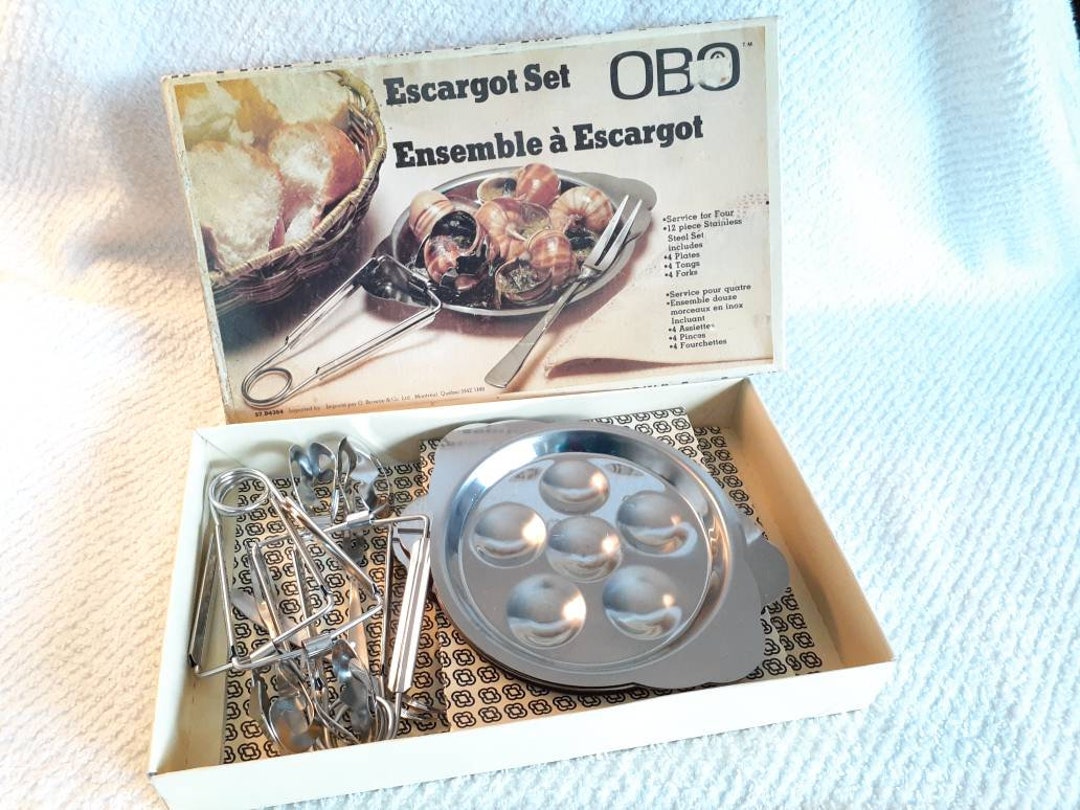 Escargot Service Set Stainless Steel Plates Tongs Forks - Etsy