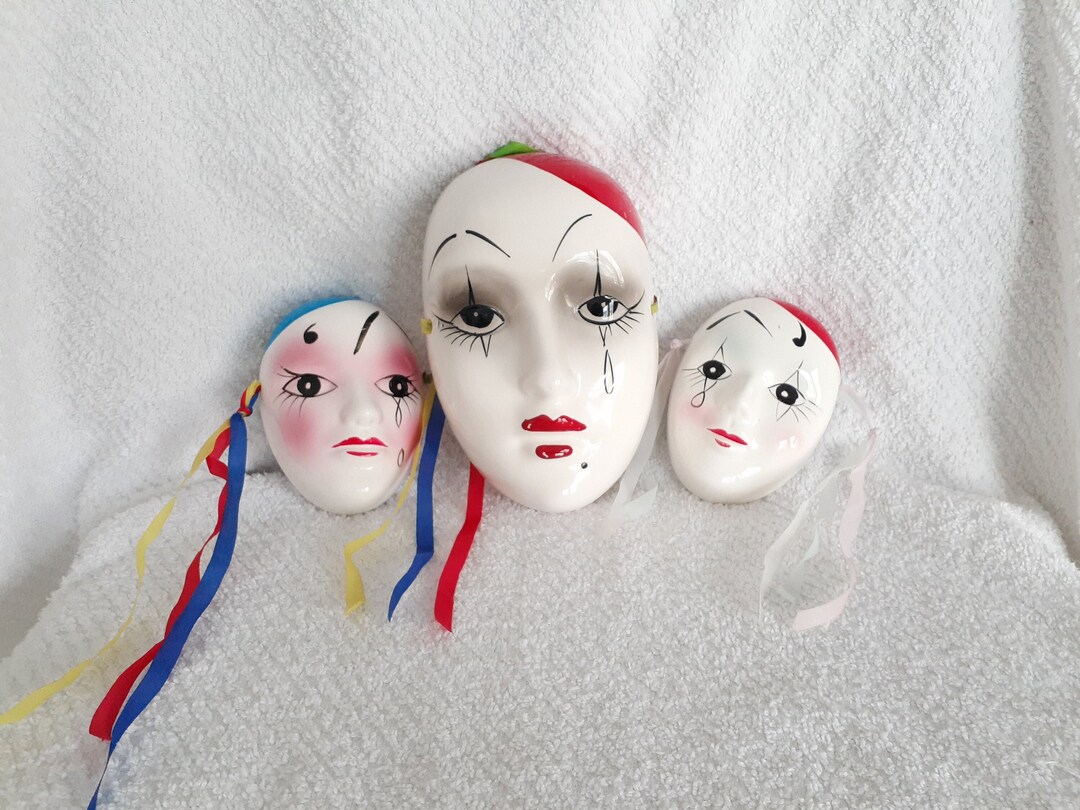 Mardi Gras Vintage Clown Mask Lot Wall Hanging Poirot Jester Clown ...