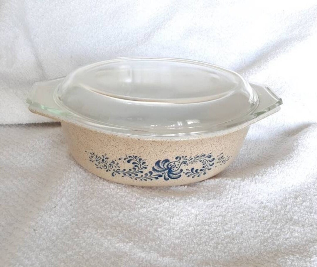Pyrex 043 Oval Homestead Blue Flowers Beige Speckled Clear Lid - Etsy