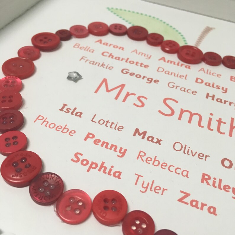 Handmade personalised teacher button art // Teacher gift // | Etsy