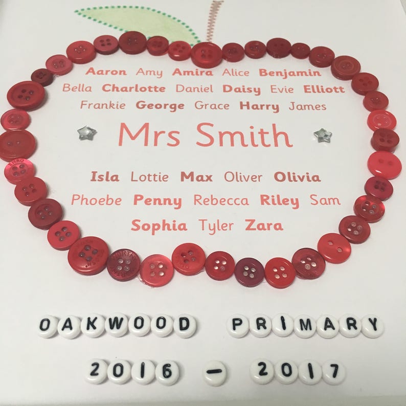 Handmade personalised teacher button art // Teacher gift // | Etsy