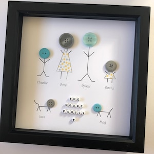 Button Family Frame // Family Button Art // Personalised Button Picture ...