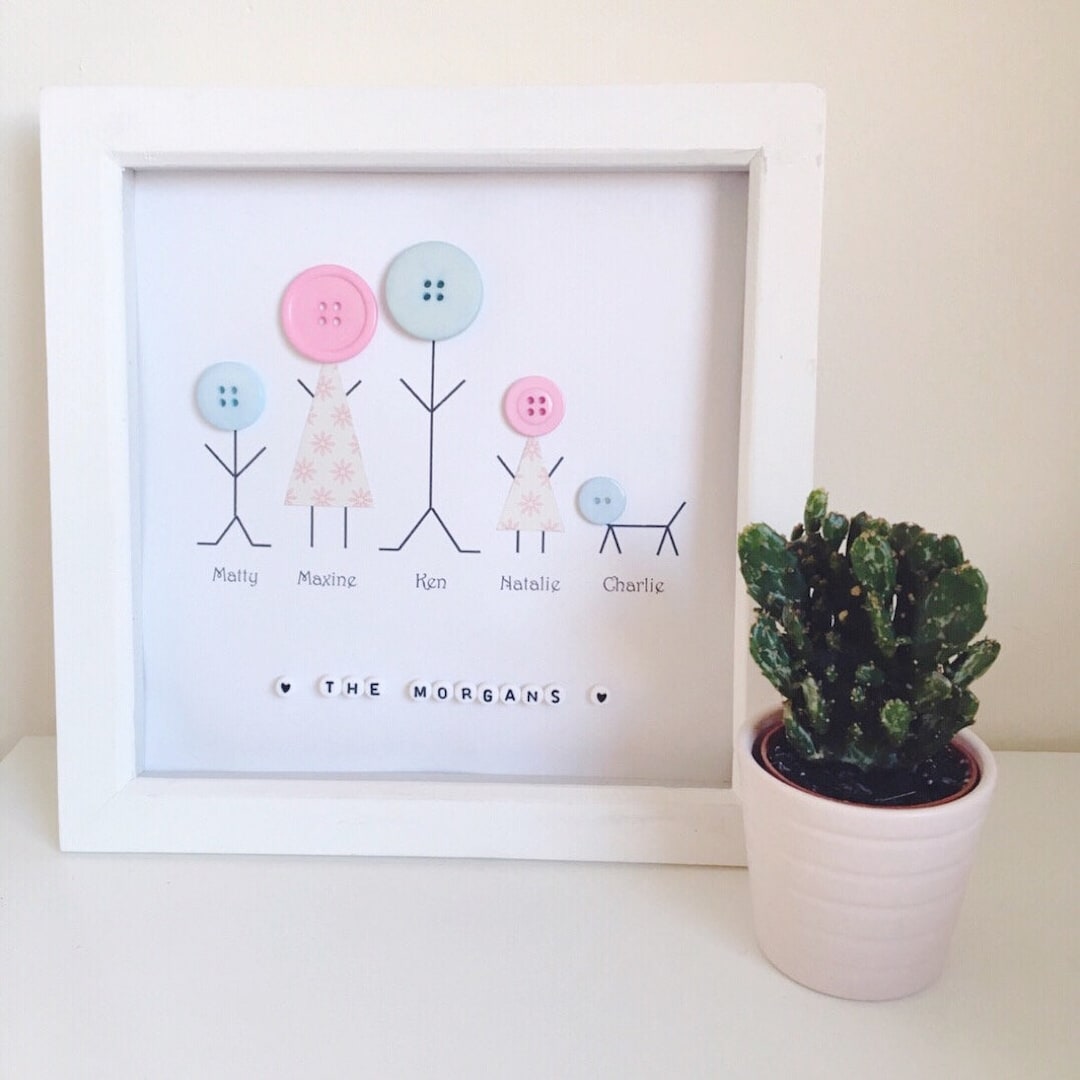 Button Family Frame // Family Button Art // Personalised Button Picture ...