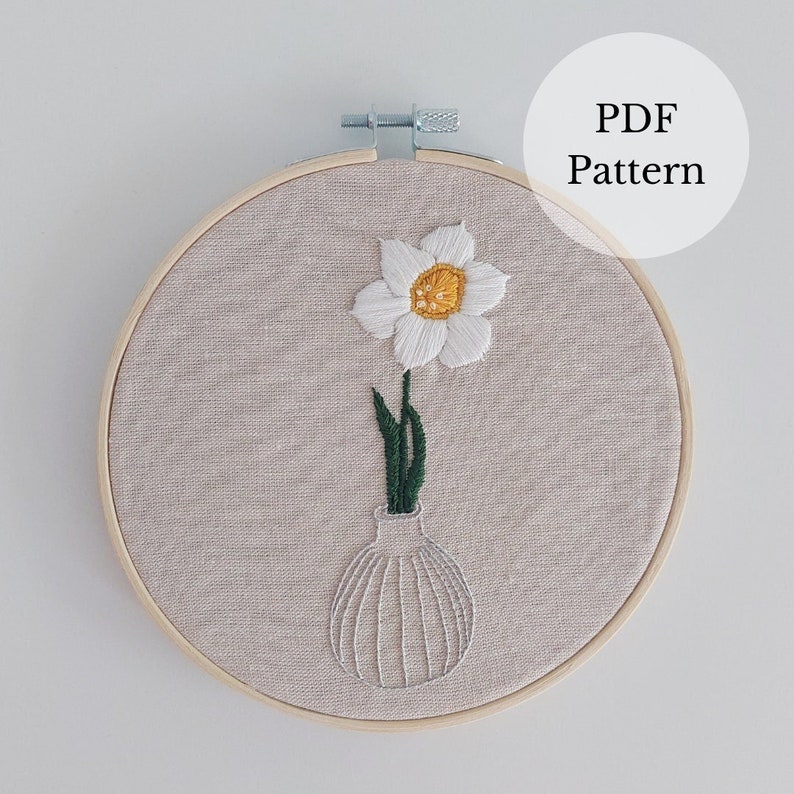 PDF Pattern-daffodil Embroidery Pattern-floral Hand Embroidery-beginner ...