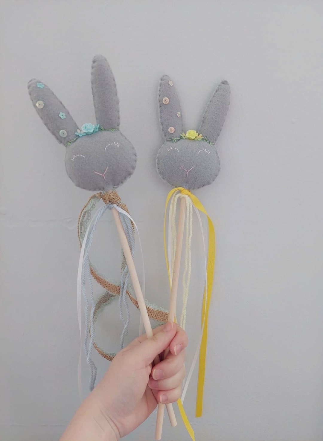 Bunny Wand Felt Bunny Wand Gray Rabbit Wand Fairy Wand Pretend Play ...