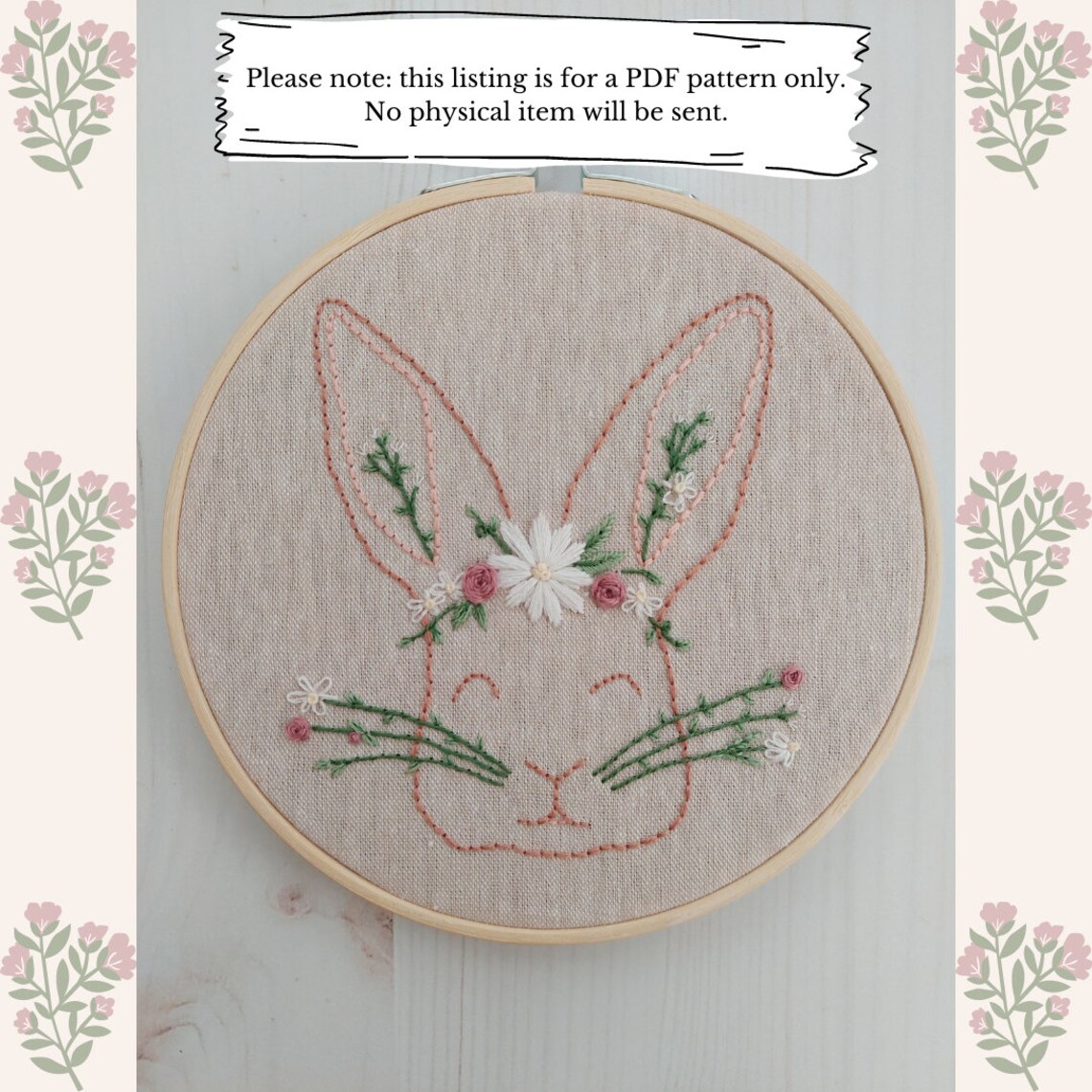 PDF Pattern-floral Whisker Bunny Embroidery Pattern-bunny Embroidery ...