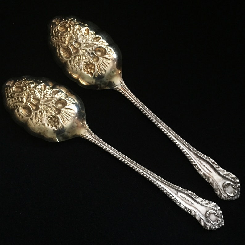 WILLIAM ADAMS 2pc 9 Silverplate & Gold Wash Berry Spoons - Etsy