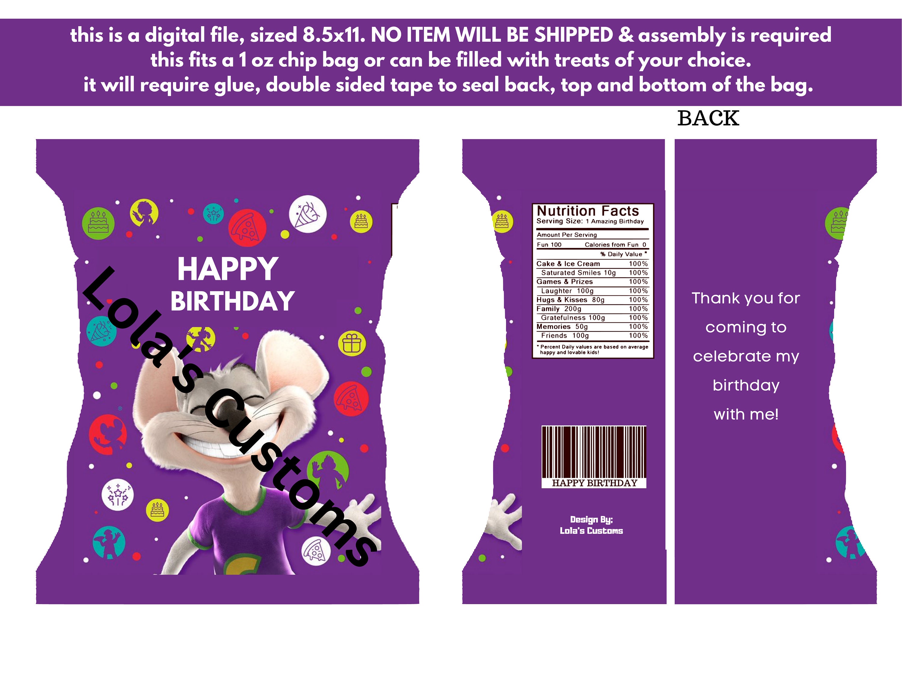 Chuck E Cheese Chip Bag PNG - DOWNLOAD ONLY - Etsy