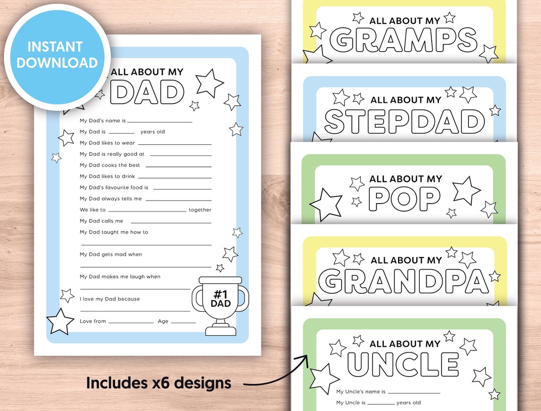 FATHER'S DAY GIFT | Instant Download | All About My Dad | Grandpa ...