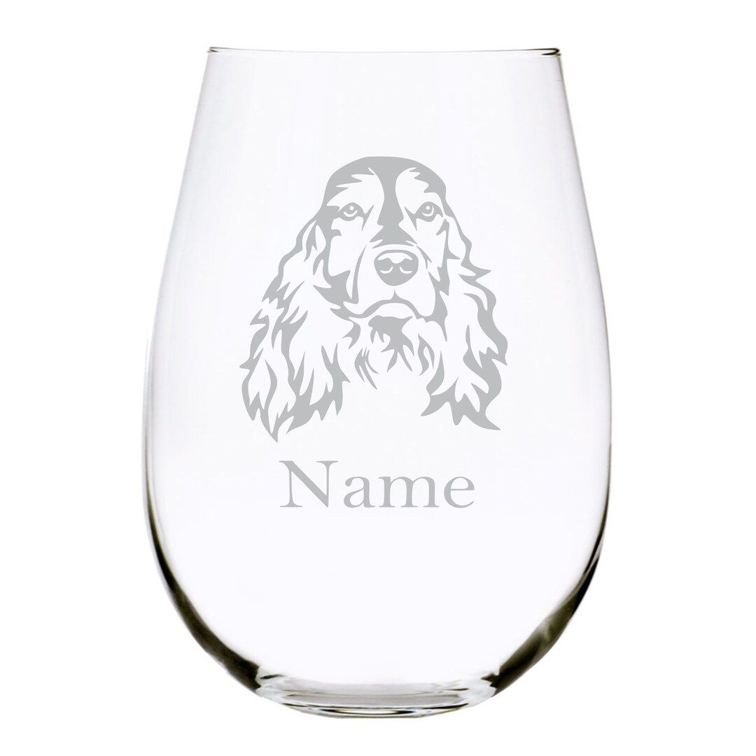 Cocker Spaniel Dog With Name 17 Oz. Custom Stemless Wine Glass ...